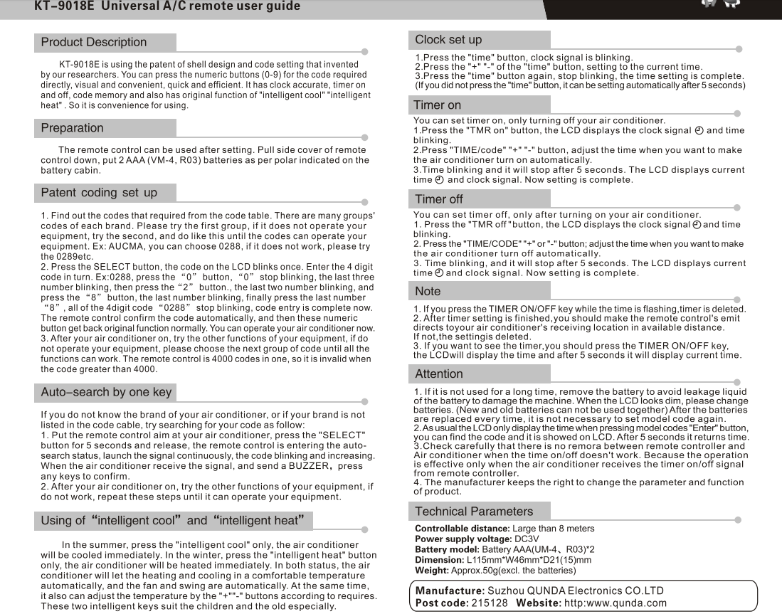 KT-9018E Universal Air Conditioner Remote Control - Electrical Supplies ...